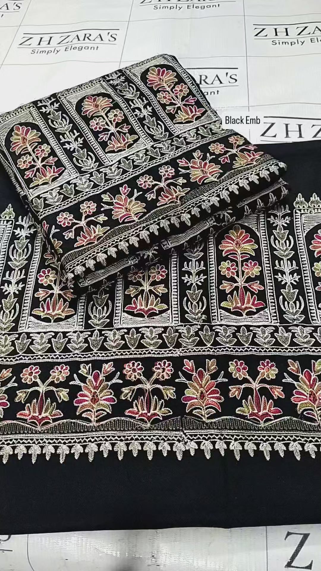Embroidered Black Pashmina 3pc – Z H Zara's